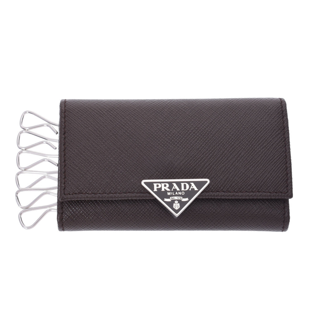 Prada 6 series key case outlet dark brown silver bracket unisex leather ...